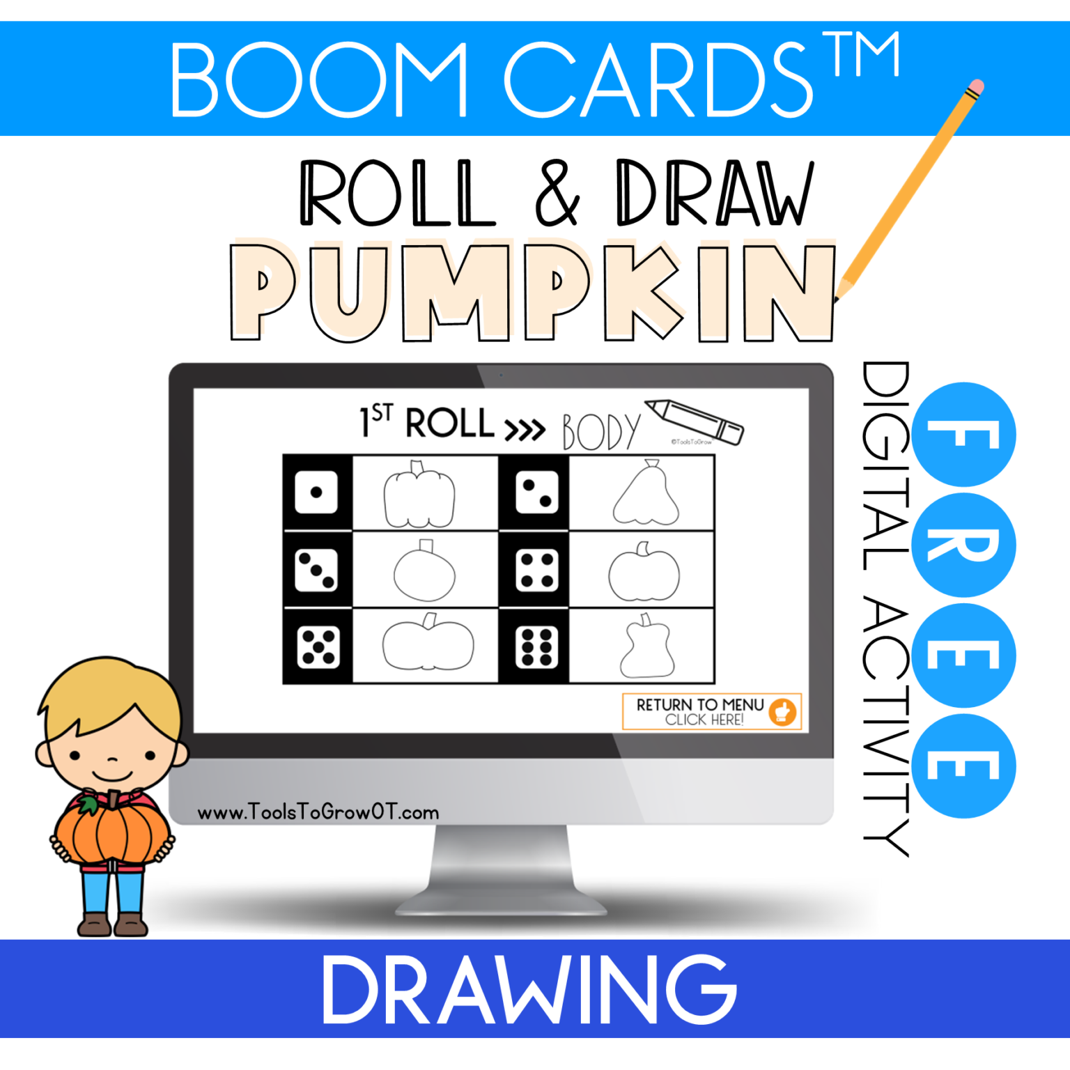Boom Cards: FREE! Roll & Draw a Pumpkin – Shop Tools To Grow