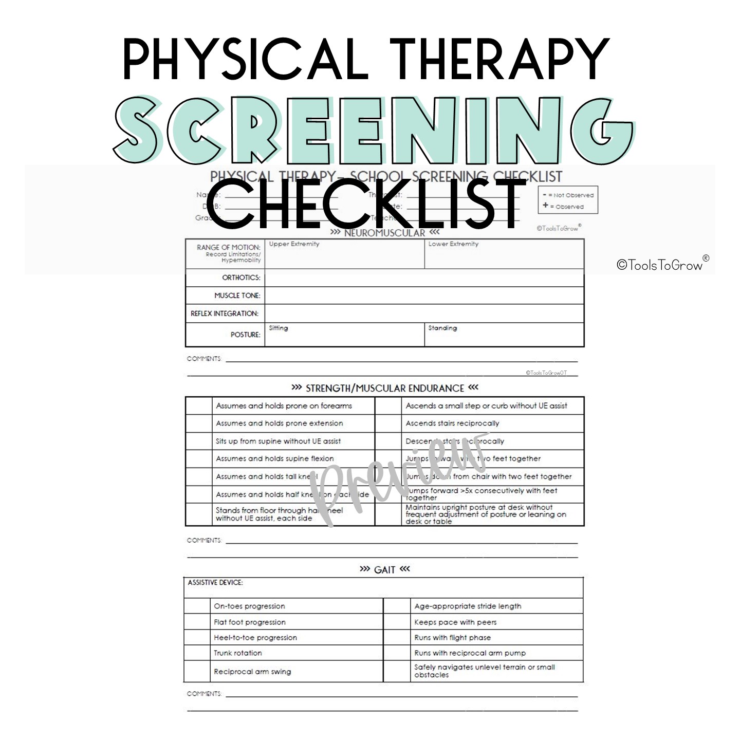 Physical Therapy School Screening Checklist Shop Tools To Grow